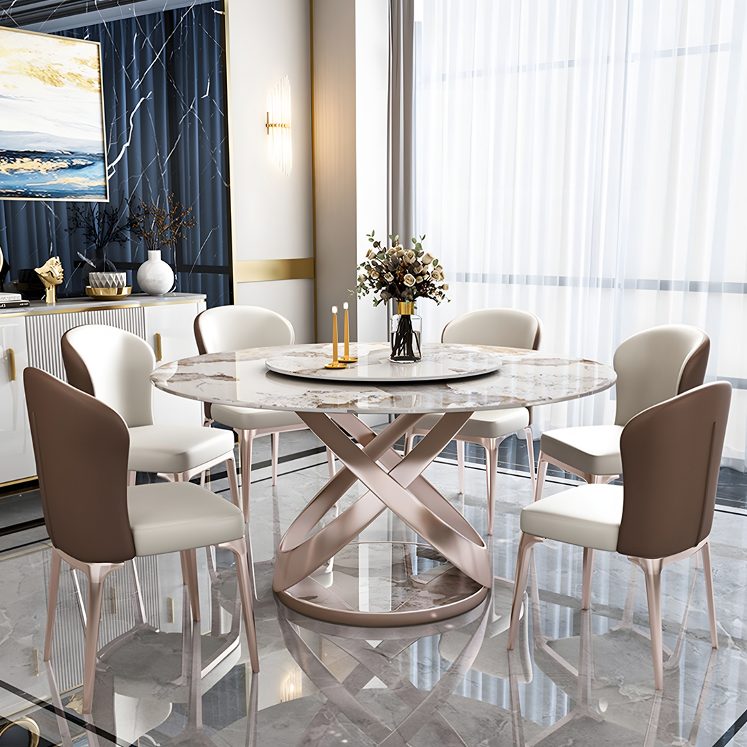 Androme Round Dining Table & Chairs, With Rotatable Tray – Weilai Concept