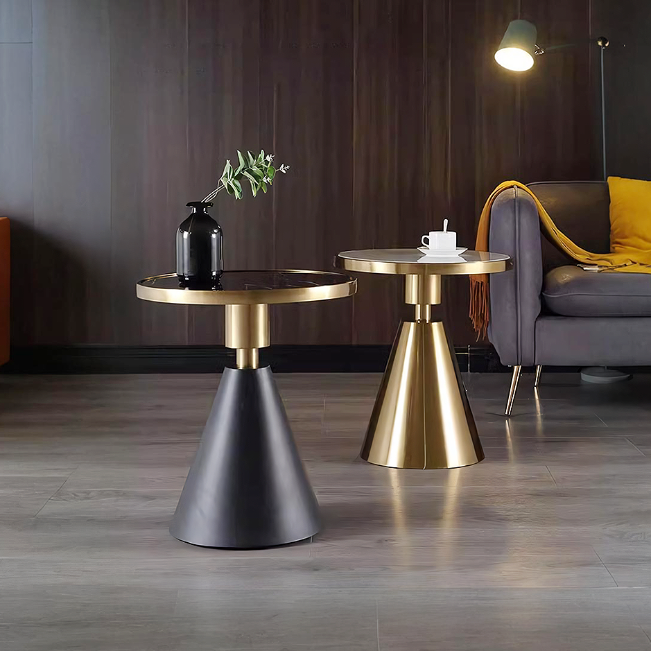 Modern Side Table with Marble Top and Metal Base – Weilai Concept