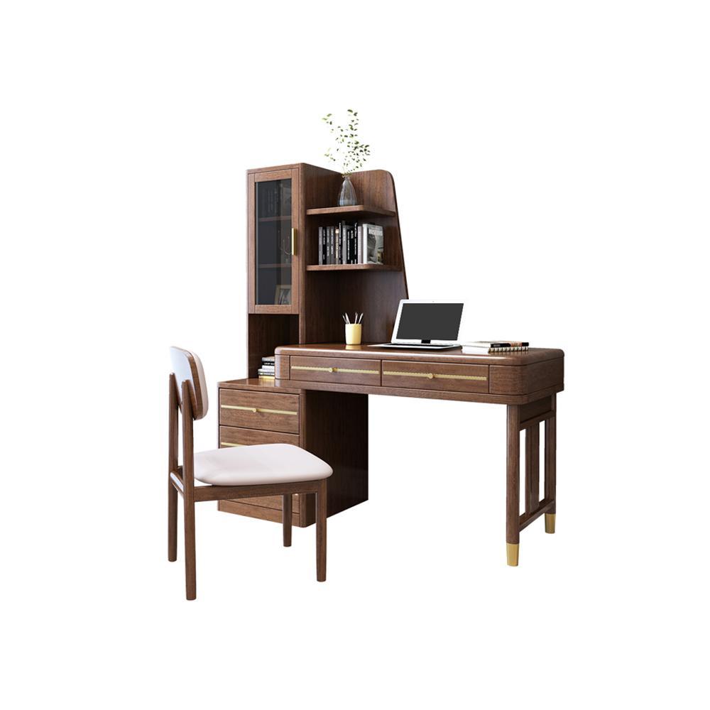 SK21 Office Desk With Side Storage, Rosewood & Gold | Office Desk With ...