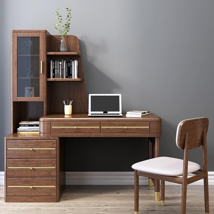SK21 Office Desk With Side Storage, Rosewood & Gold | Office Desk With ...
